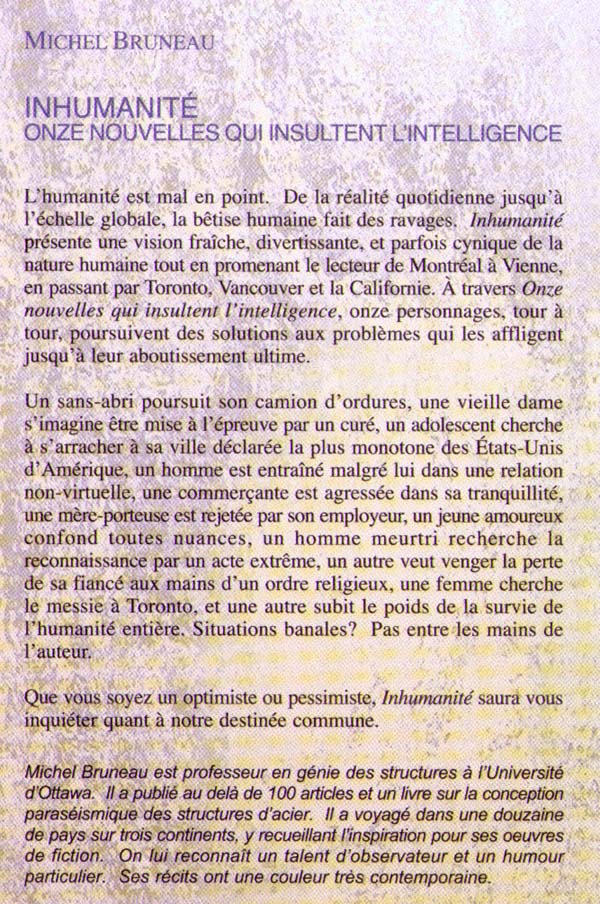 MICHEL BRUNEAU - Inhumanité - Romans québécois et canadiens - LIVRES ...
