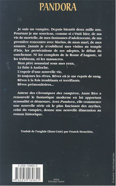 ANNE RICE - Pandora - Science-fiction & Fantastique - LIVRES - Renaud ...