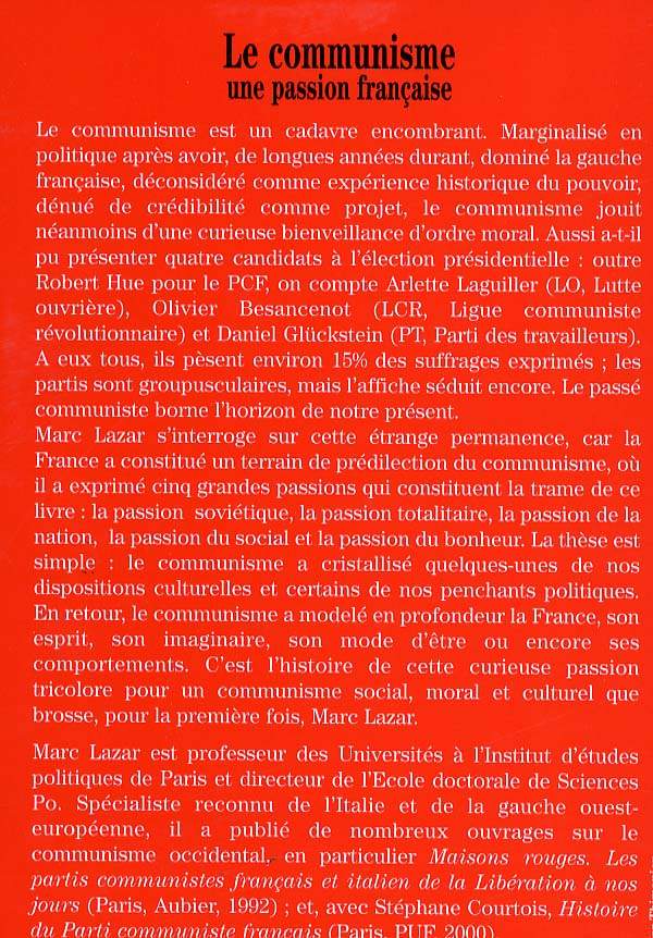 MARC LAZAR - Le Communisme, une passion française - Sciences sociales ...