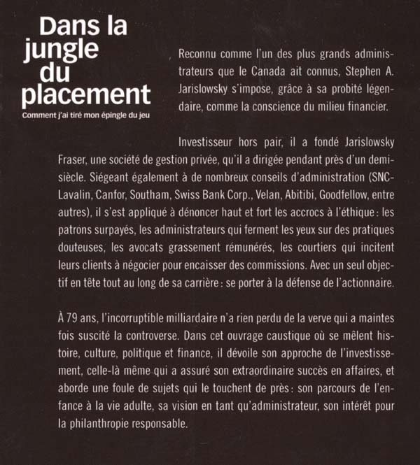 STEPHEN JARISLOWSKY - CRAIG TOOMEY - Dans la jungle du placement ...
