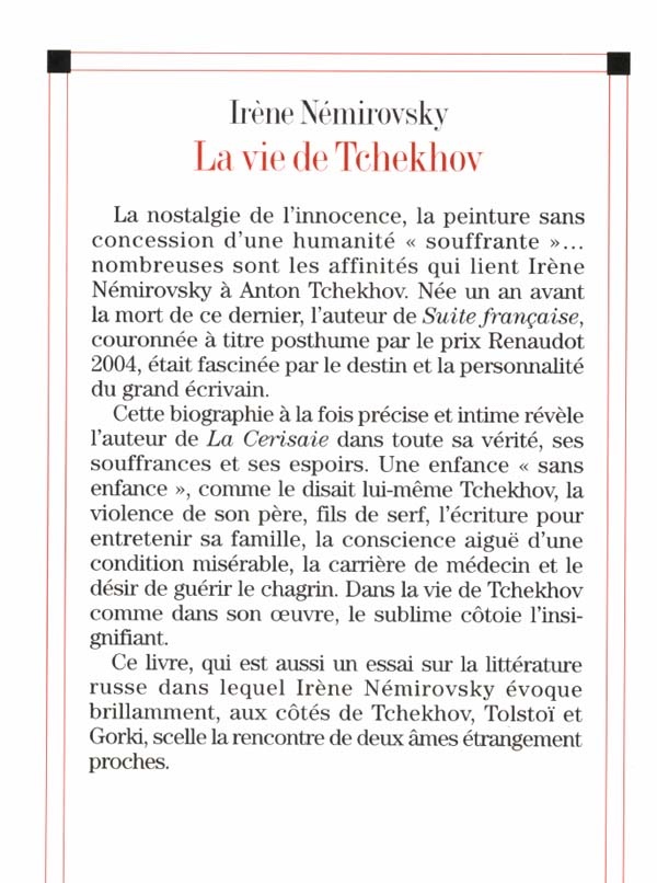 IRENE NEMIROVSKY - La Vie de Tchekhov - Biographie d'artiste - LIVRES ...