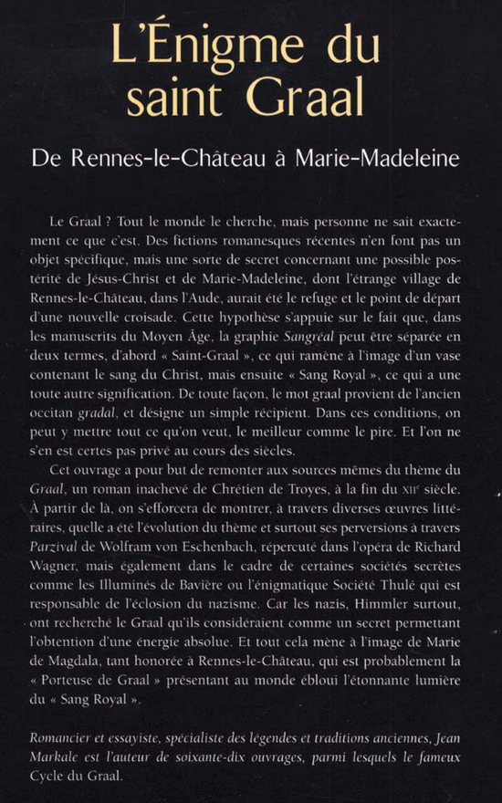 JEAN MARKALE - L'Enigme du Saint Graal Ord:$33.95 - LIVRES - Renaud ...