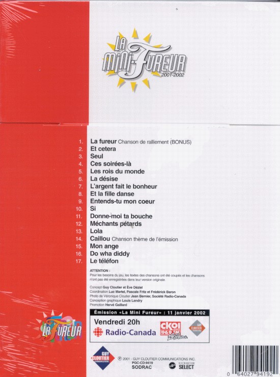 COMPILATION - La Mini-fureur 2001 - Francophone - DIVERTISSEMENT ...