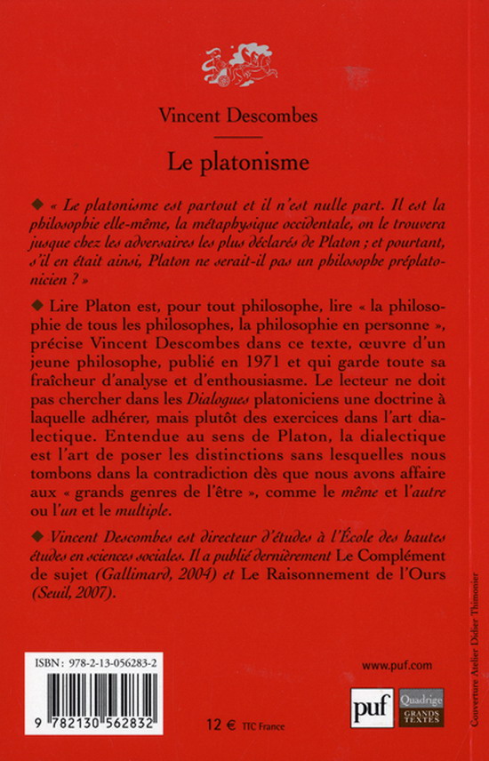 VINCENT DESCOMBES - Le Platonisme - Philosophie - LIVRES - Renaud-Bray ...