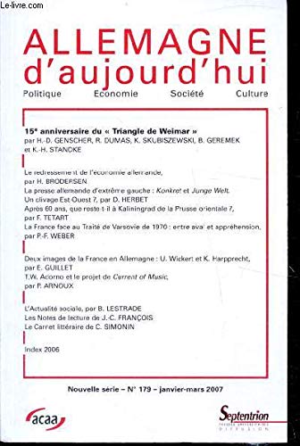 COLLECTIF - Allemagne d'aujourd'hui, n° 179 - Politique - LIVRES ...